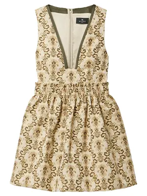Etro Grosgrain-trimmed Metallic Brocade Mini Dress - Gold