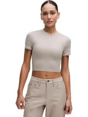 Lululemon Wundermost Ultra-soft Nulu Crewneck Cropped T-shirt - Downtown Tan