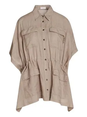 Brunello Cucinelli Bead-embellished Linen And Cotton-blend Shirt - Sand