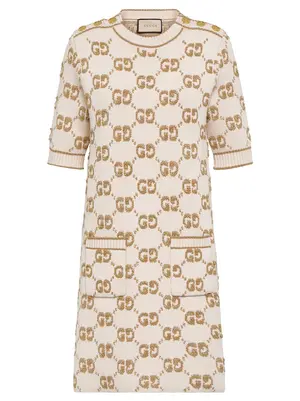 Gucci Gg Jacquard Wool Bouclé Minidress - Beige