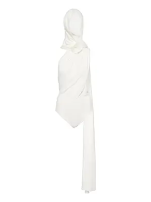 Magda Butrym Floral-appliqué Hooded Bodysuit - White