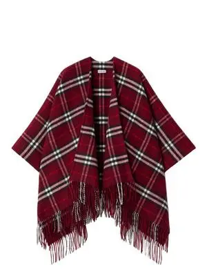 Burberry Check Wool Cashmere Cape - Oxblood