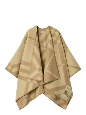 Burberry Check Wool Cashmere Cape - Sand Beige