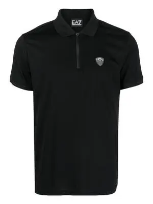 Emporio Armani Logo-patch Half-zip Polo Shirt - Black