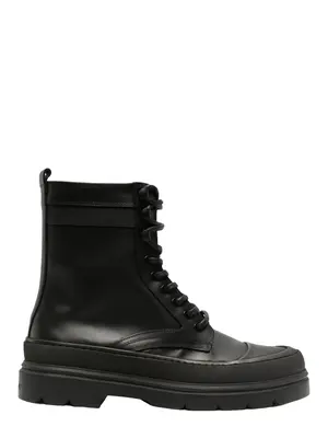 Calvin Klein Debossed Leather Ankle Boots - Black