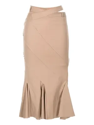 ANDREĀDAMO Flared-hem Flannel Midi Skirt - Brown