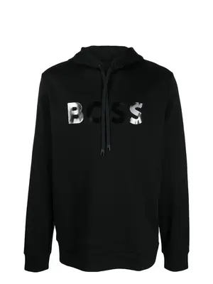 BOSS Mirror-effect Logo Drawstring Hoodie - Black