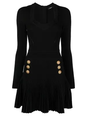 Balmain Flared Ribbed-knit Dress - Black