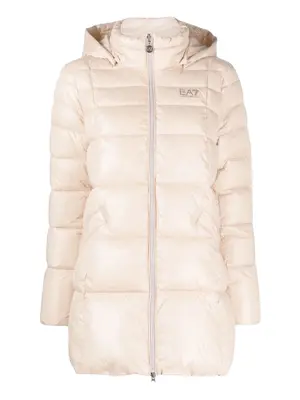 Emporio Armani Logo-print Hooded Padded Jacket - Neutrals