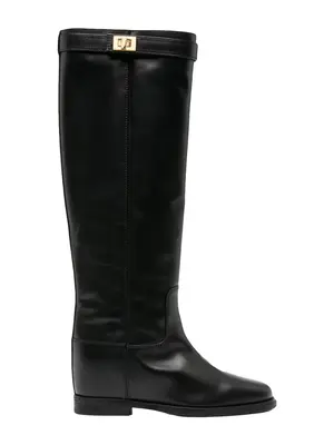 VIA ROMA 15 Lock-detail Leather Knee-high Boots - Black