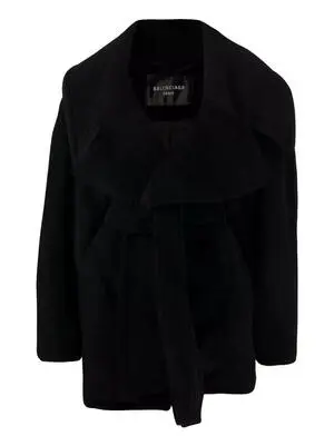 Balenciaga Belted Waist Oversize Coat - Black