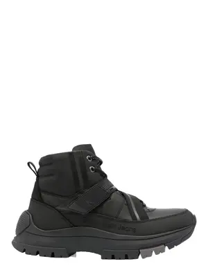 Calvin Klein Logo-embossed Leather Ankle Boots - Black