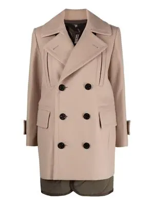 Sacai Melton Layered Wool Coat - Neutrals