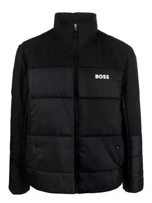 BOSS Logo-print Panelled Padded Jacket - Black