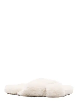 YVES SALOMON Crossover-strap Shearling Slippers - White