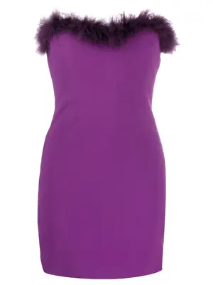 Amen Feather-trim Strapless Mini Dress - Purple