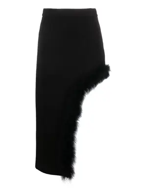 Amen Feather-trim Asymmetric Midi Skirt - Black