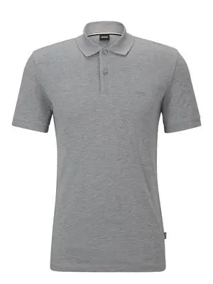BOSS Logo-embroidered Mélange-effect Organic-cotton Polo Shirt - Grey