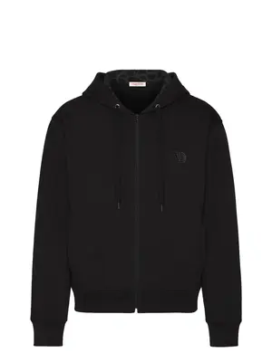 Valentino Garavani Sweatshirt In Technical Cotton With Hood Zipper And Vlogo Signature Patch - Black