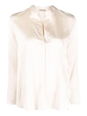 BLANCA VITA V-neck Silk Blouse - Neutrals
