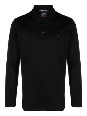 Paul & Shark Logo-plaque Cotton Polo Shirt - Black