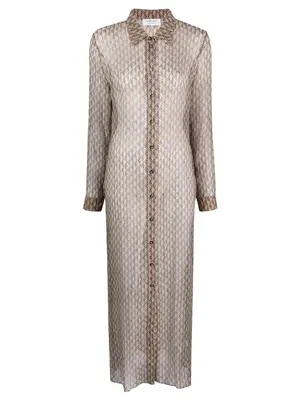 MARINE SERRE Moon Diamant Silk Shirt Dress - Neutrals
