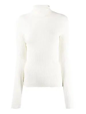 ANDREĀDAMO Ribbed-knit Hoodie Top - White