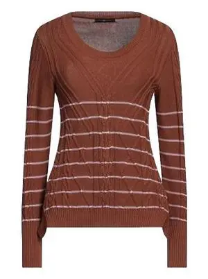 High Cotton-blend Striped Sweater - Brown