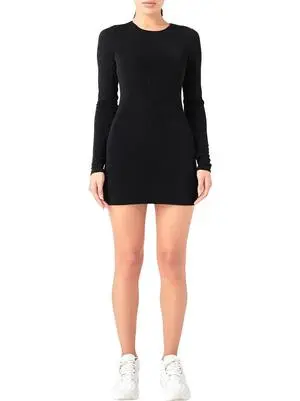 GREY LAB Long Sleeve Mini Sweater Dress - Black