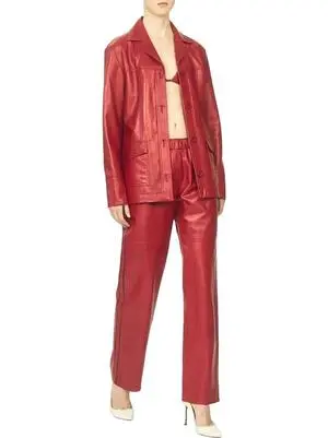 INTERIOR The Durden Metallic Leather Shirt Jacket - Cherry