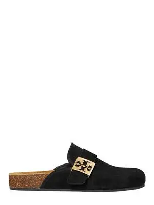 Tory Burch Mellow Suede Buckle Slide Mules - Perfect Black