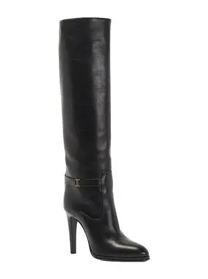 Saint Laurent Diane Buckle Knee-high Boots - Black Grained Leather