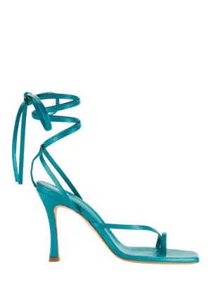 Brother Vellies - Women's Joyful Rebellion Bike 90MM Lace-Up Leather Sandals - Sky Blue 