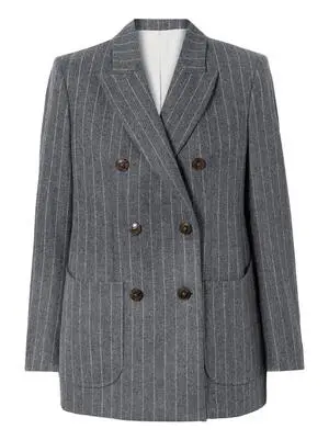FORTELA Brandy Double-breasted Pinstriped Wool Blazer - Blue