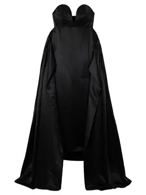 Loewe Strapless Cape-effect Hammered-satin Gown - Black