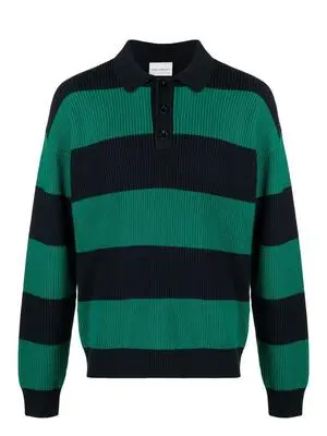 Drole De Monsieur Ribbed-knit Polo-collar Jumper - Blue