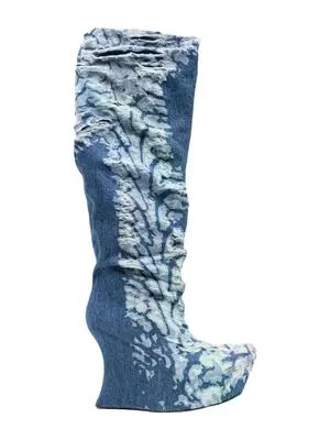 MASHA POPOVA 120mm Denim Knee-high Boots - Blue