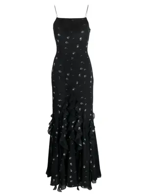 Off-White Moon-print Ruffled Maxi Dress - Black