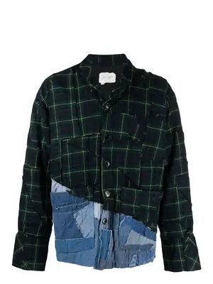 GREG LAUREN Patchwork Cotton Shirt Jacket - Green