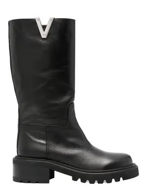 VIA ROMA 15 70mm Vlogo Leather Boots - Black