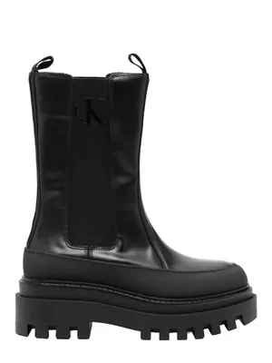 Calvin Klein Chelsea Flatform Leather Boots - Black