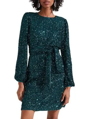 HOBBS LONDON Bette Tie-waist Sequin Dress - Evergreen