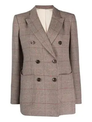 FORTELA Grid-pattern Double-breasted Blazer - Grey