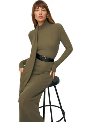 REFORMATION Azure Knit Midi Dress Dark Olive