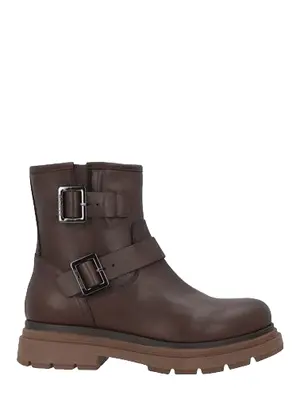BALDININI Ankle Boots In Calfskin With Buckle And Zip - Brown