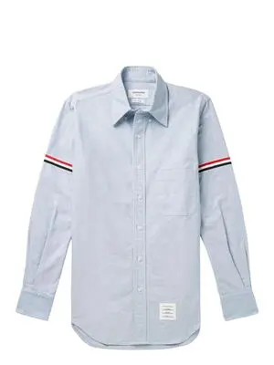 Thom Browne Button-down Collar Grosgrain-trimmed Cotton Oxford Shirt - Blue