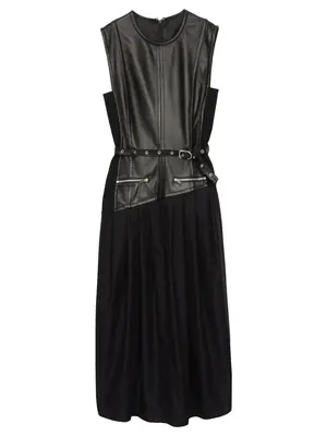 3.1 Phillip Lim Leather Pleated Midi Dress - Black