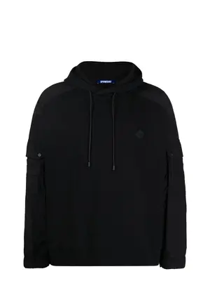 SPOONYARD Logo-patch Panelled Hoodie - Black