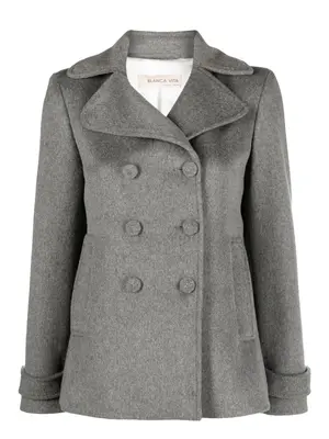 BLANCA VITA Notched-lapel Pea Coat - Grey