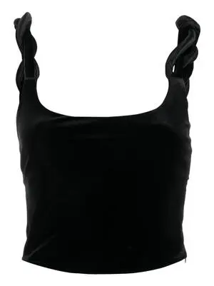 Emporio Armani Twisted-straps Velvet Cropped Top - Black